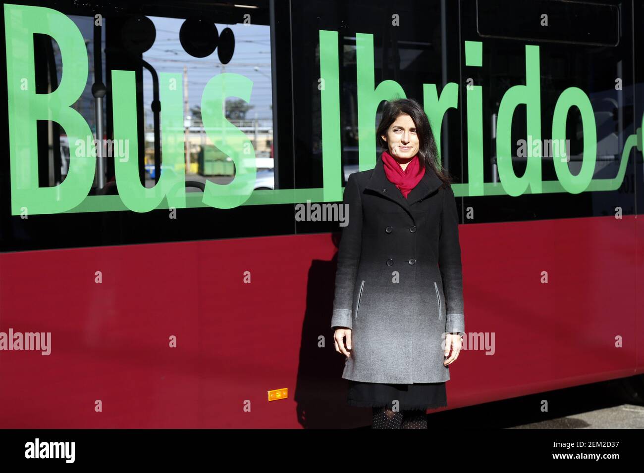 The Mayor of Rome Virginia Raggi during the presentation of a new fleet ...