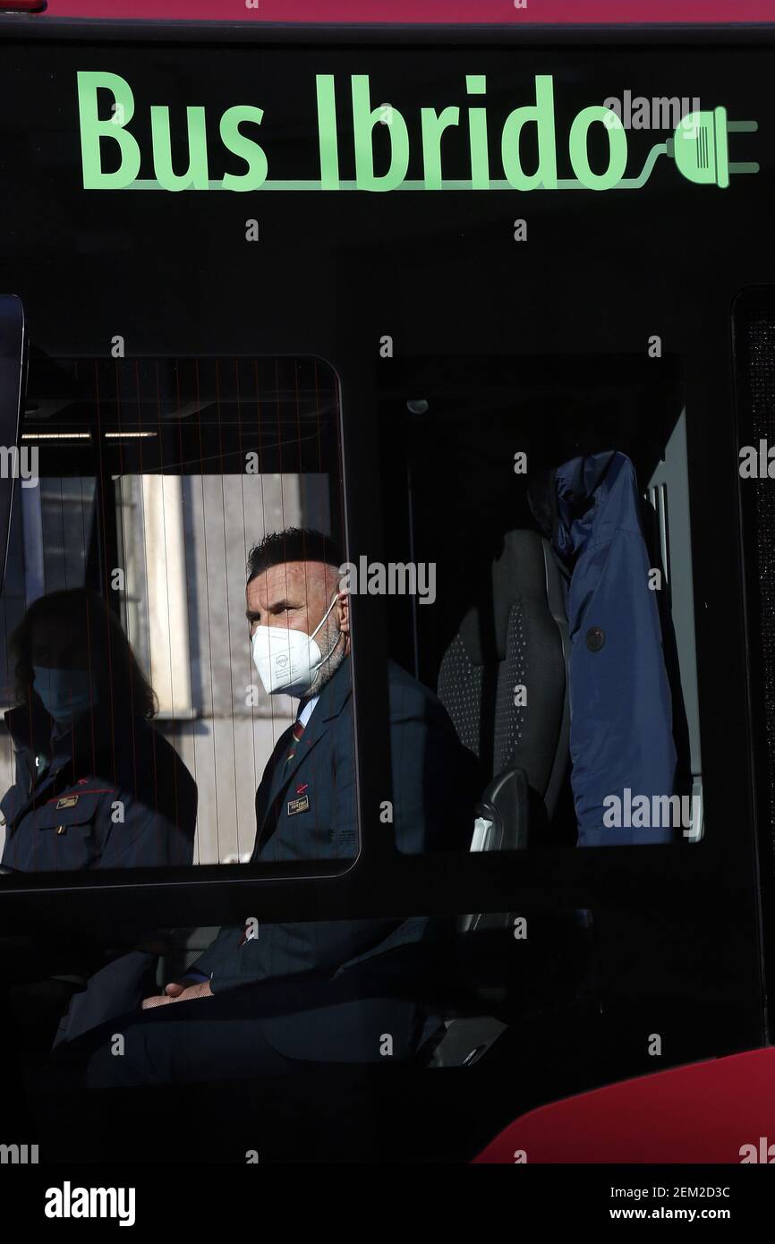 A public bus driver during the presentation of a new fleet of hybrid ...