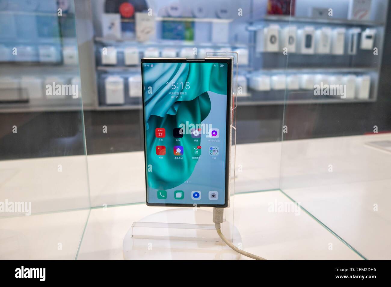 SHANGHAI, CHINA - NOVEMBER 27, 2020 - OPPO X 2021 scroll screen concept ...