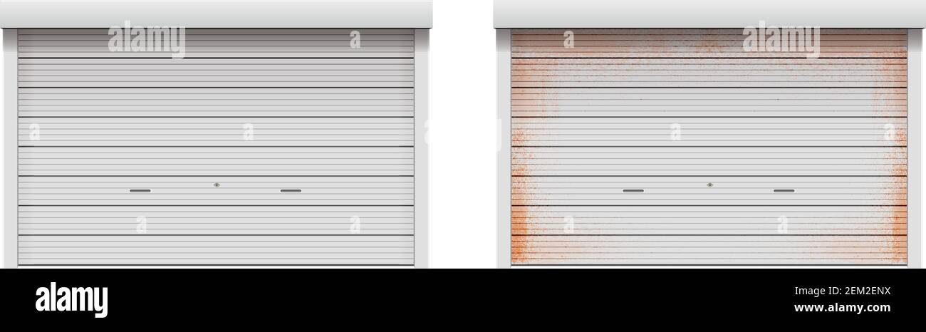 Roller shutter door vector illustration set ( normal and rusty version ...