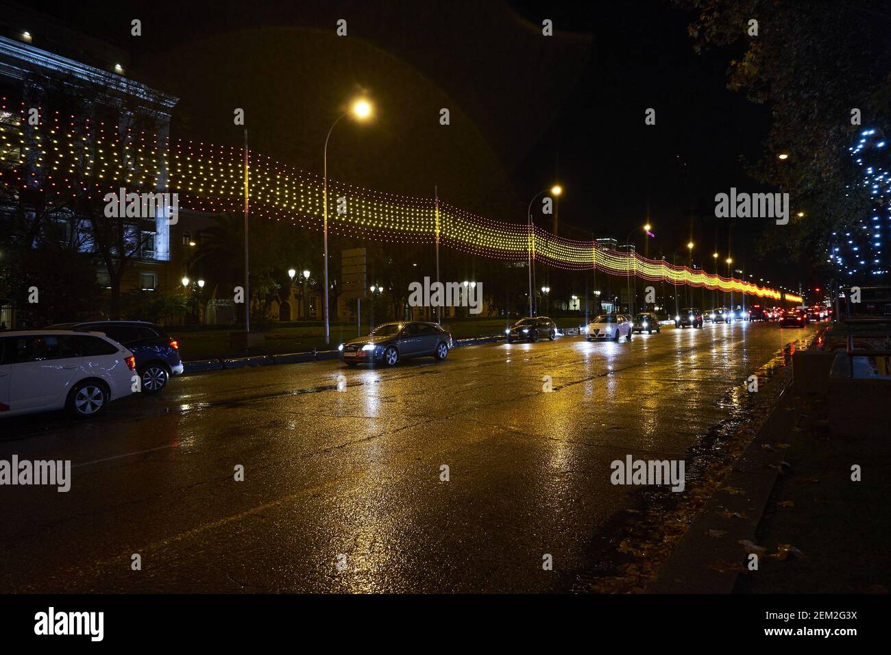 Madrid, Spain. 27 November, 2020: Christmas lights of Spain's flag at ...