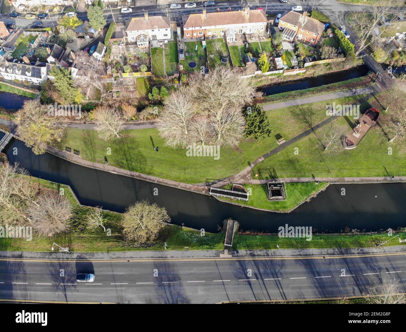 (Editor's note: image taken with a drone) Aerial view of Vines park in ...