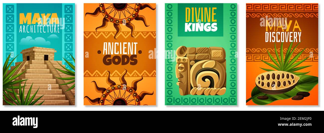 Maya civilization cartoon posters with divine kings ancient gods ...