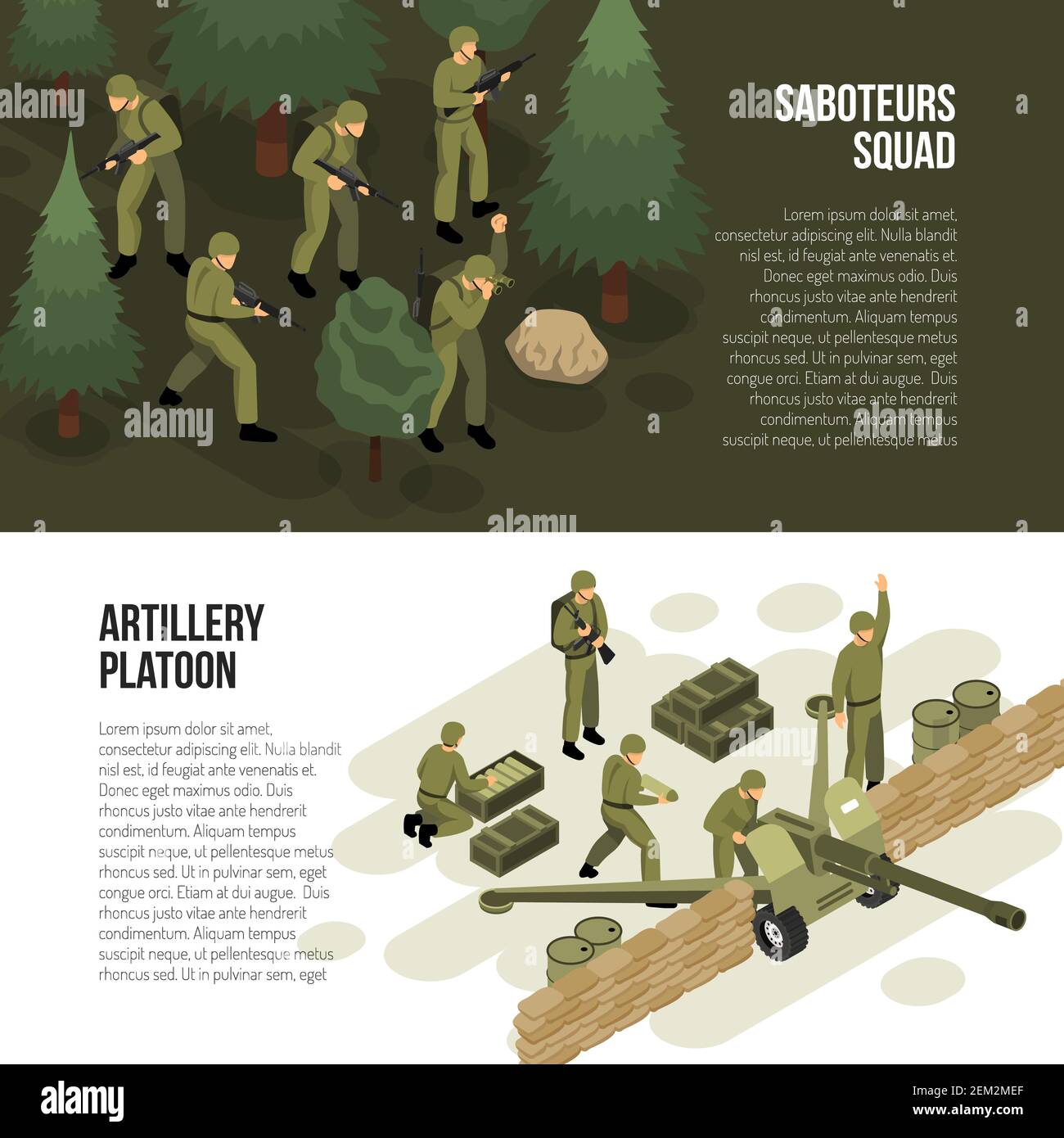 Military vehicles banners set with compositions of isometric images ...