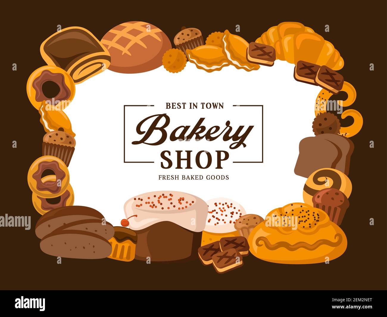 Bakery shop pastry desserts, bread and patisserie cookies poster ...