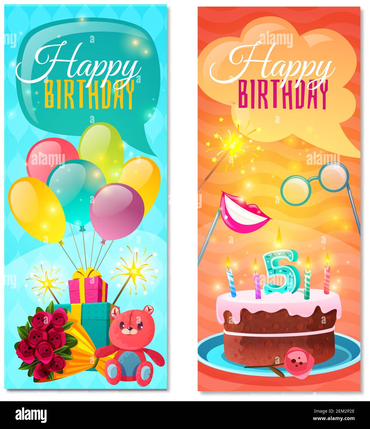 Festive vertical kid banners with happy birthday congratulations gifts ...