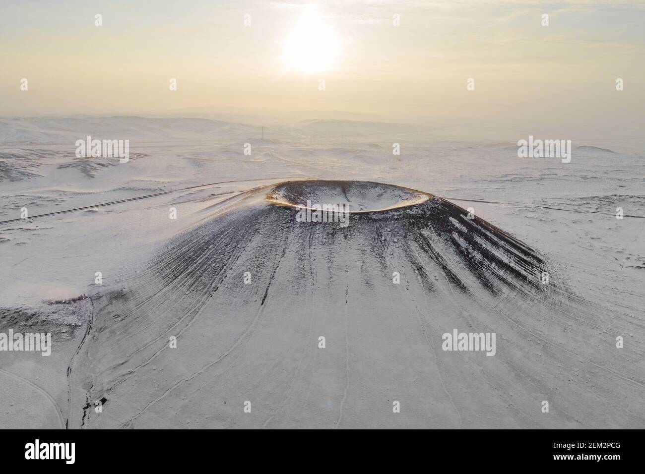 The fascinating scenery of Chahar Volcano Group covered in snow, which ...