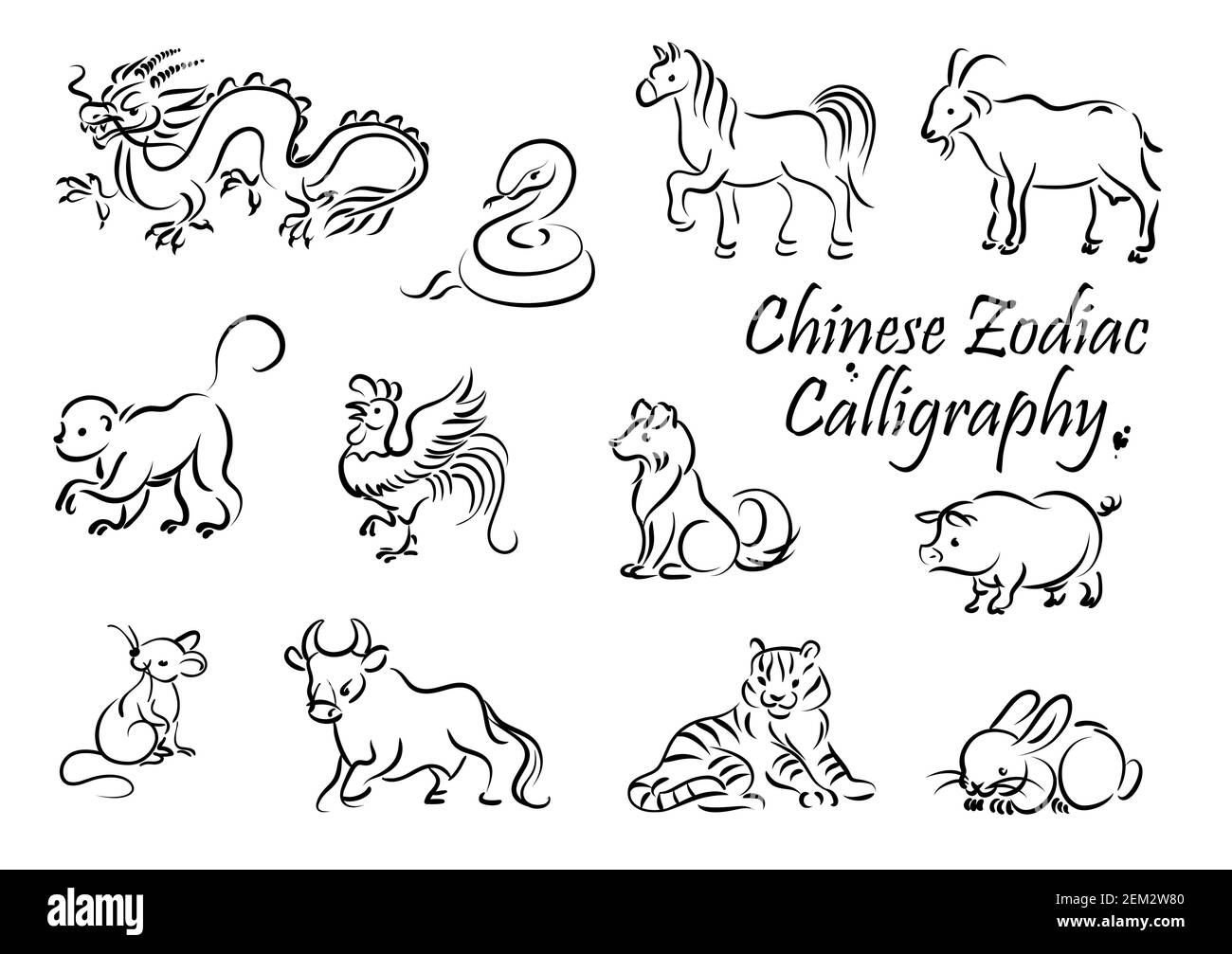 Zodiac animal vector icons of Chinese horoscope New Year symbols. Rat ...
