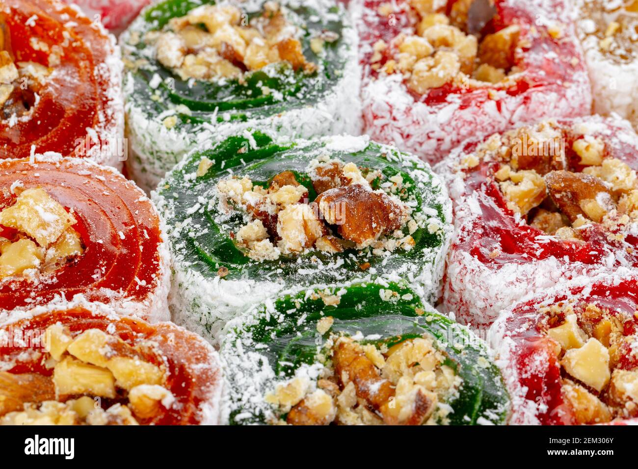 Background of rows of colorful Turkish Delight sweets Stock Photo - Alamy
