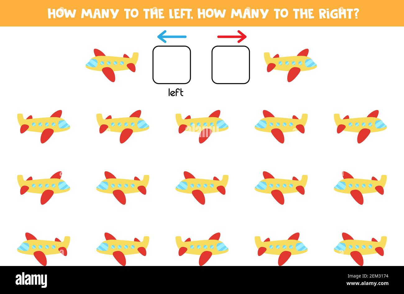 Left or right with cartoon airplane. Educational game to learn left and ...