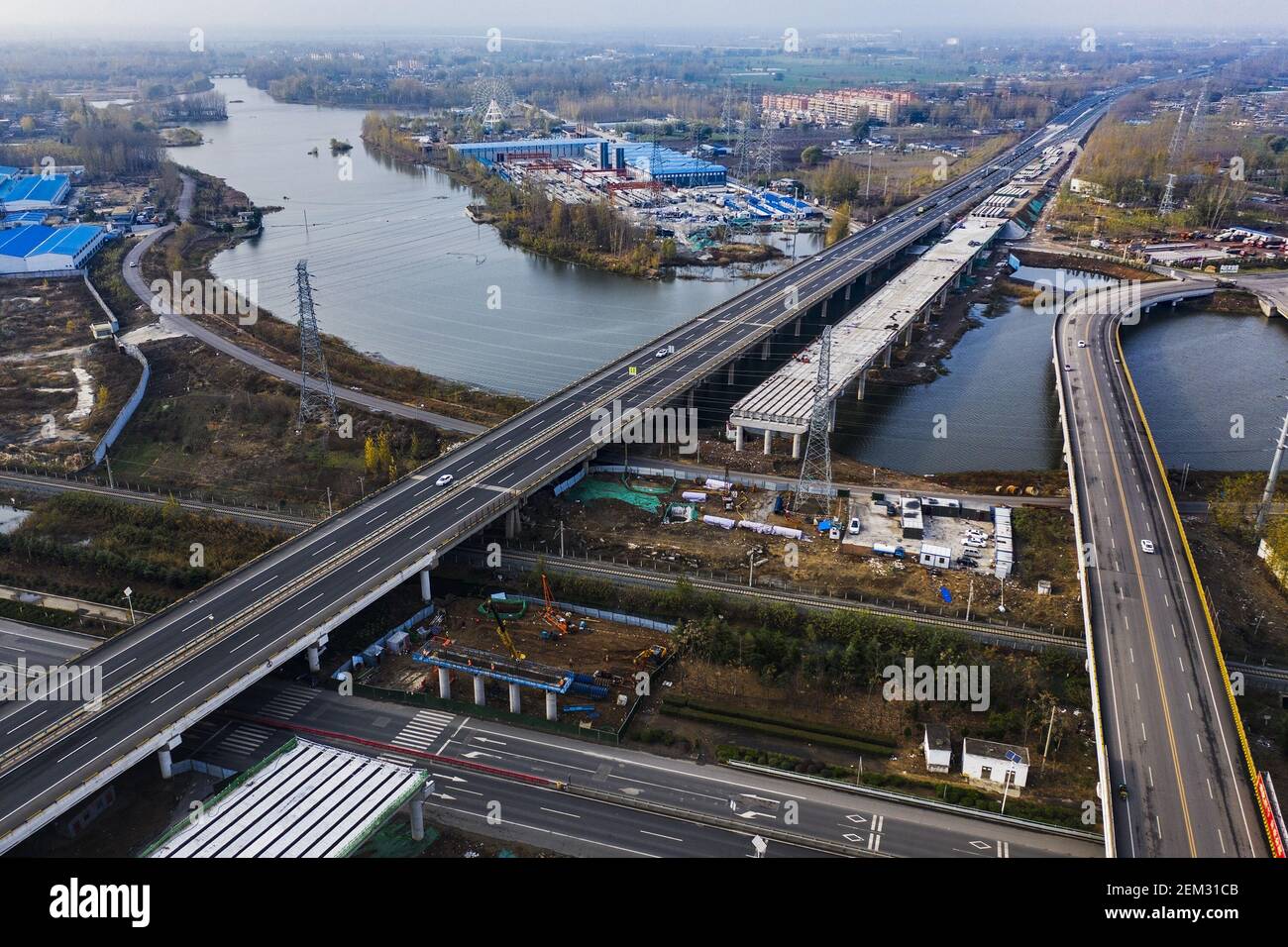 Construction site of the viaduct across the Panlong River in Taozhuang ...