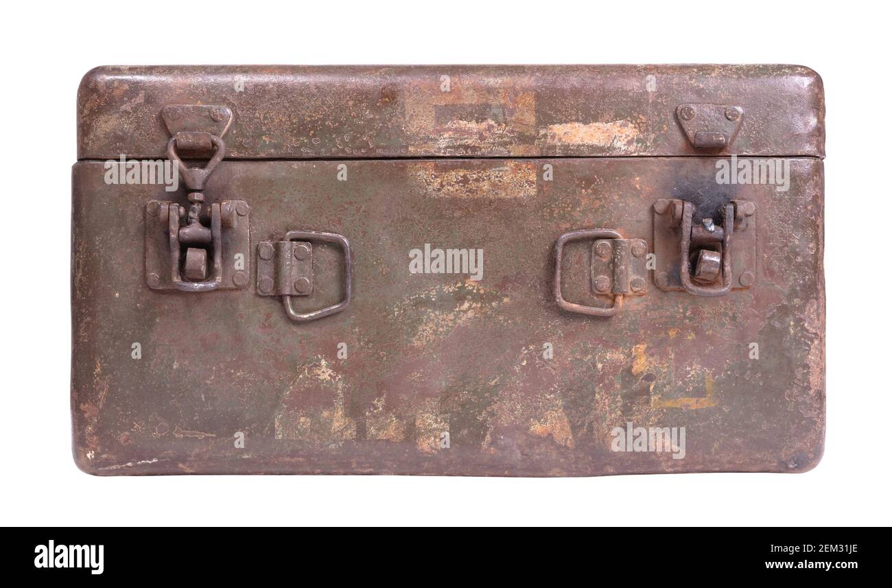 Old rusted green army case, isolated on white Stock Photo - Alamy