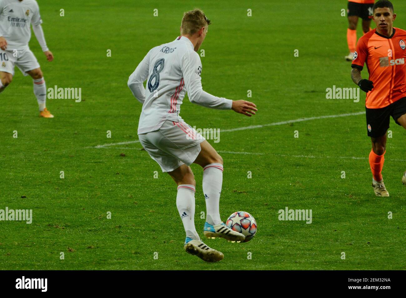 KYIV, UKRAINE - DECEMBER 01: Real Madrid's Toni Kroos action with ball during the UEFA Champions ...