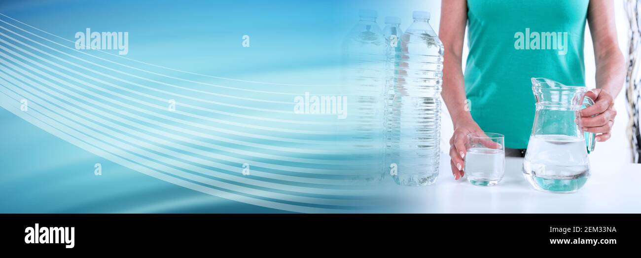 Woman holding a pitcher and a glass of water; panoramic banner Stock ...