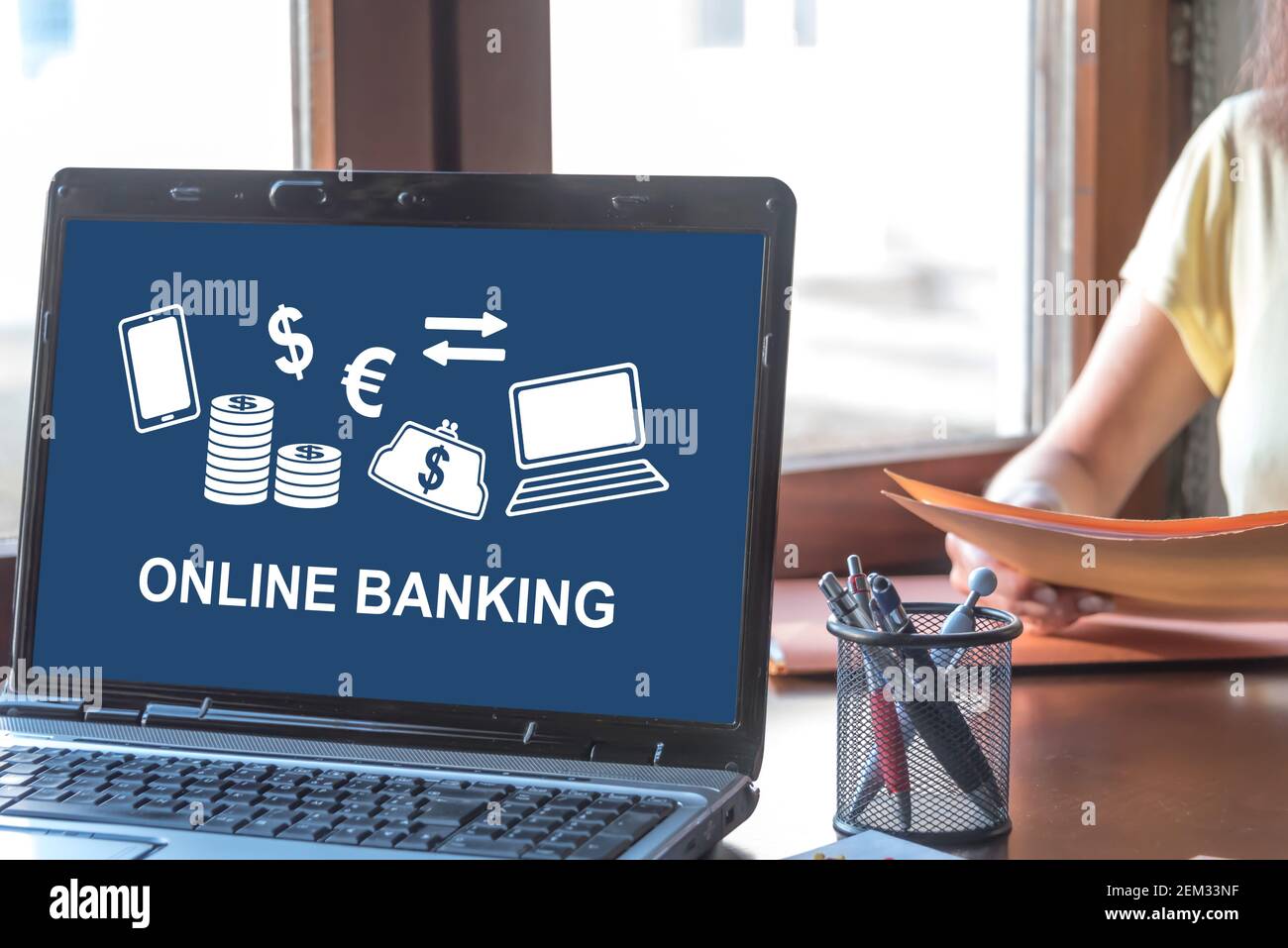 Laptop screen displaying an online banking concept Stock Photo - Alamy