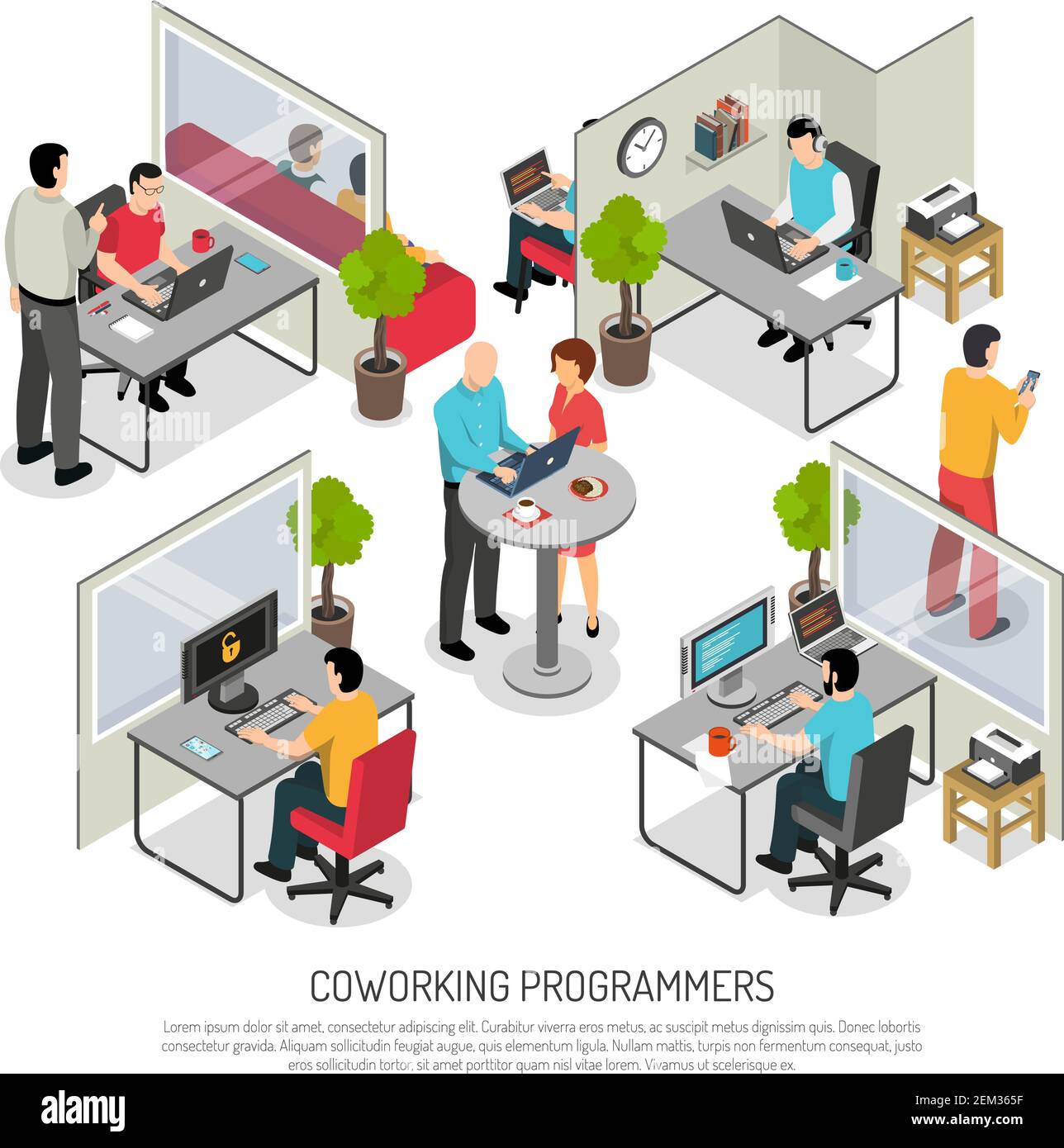 Computer Programmers Software Developers Office Coworking Solution With Shared And Individual
