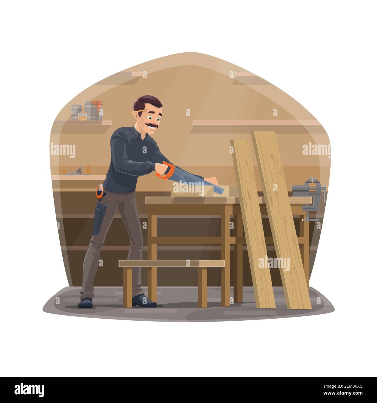 Carpenter profession, carpentry woodwork tools. Vector carpenter man in ...