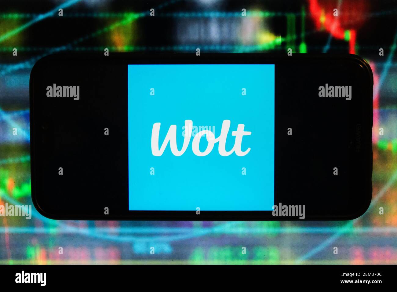 In this photo illustration a Wolt logo is displayed on a smartphone ...
