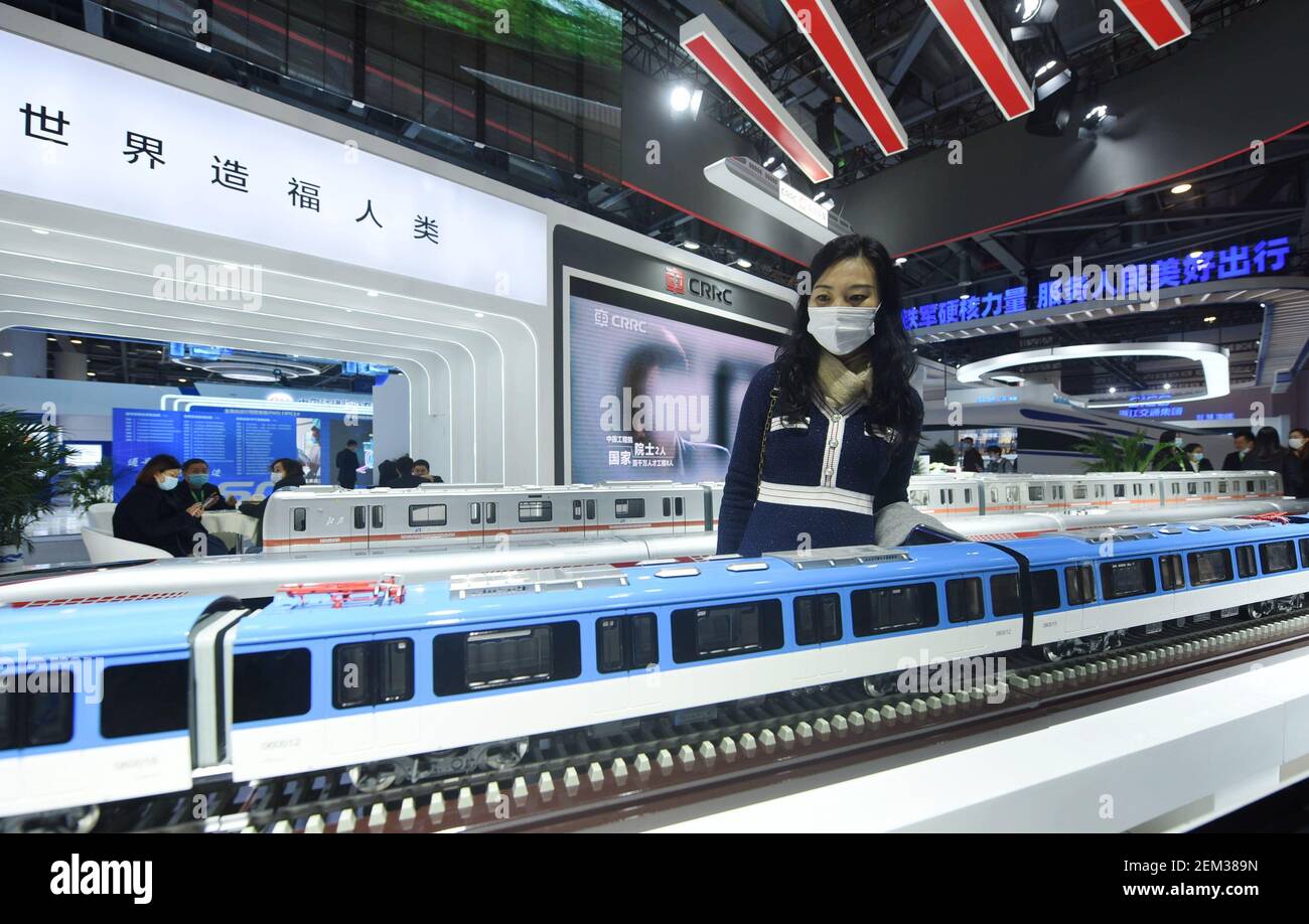 HANGZHOU, CHINA - DECEMBER 4, 2020 - A visitor looked at a model subway ...