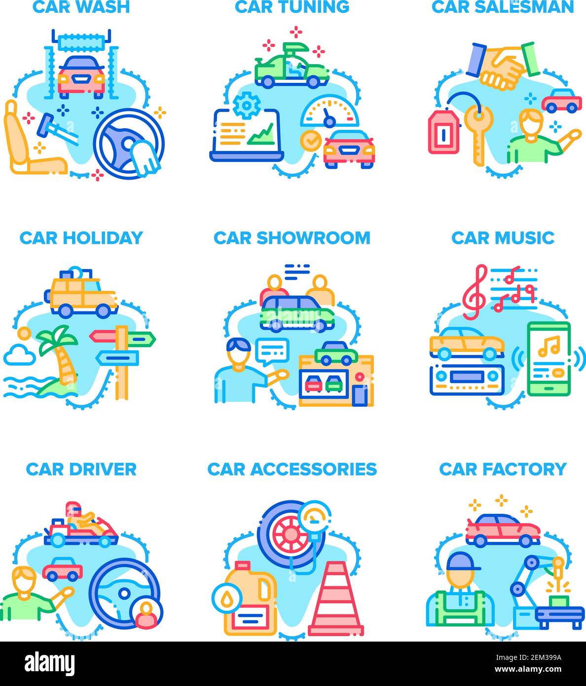Car Accessories Set Icons Vector Illustrations Stock Vector Image & Art ...