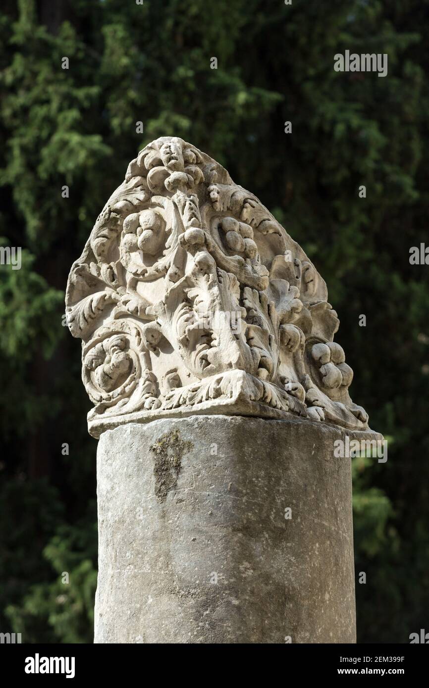 Ancient Roman column in the ruins of the Baths of Diocletian in Rome ...