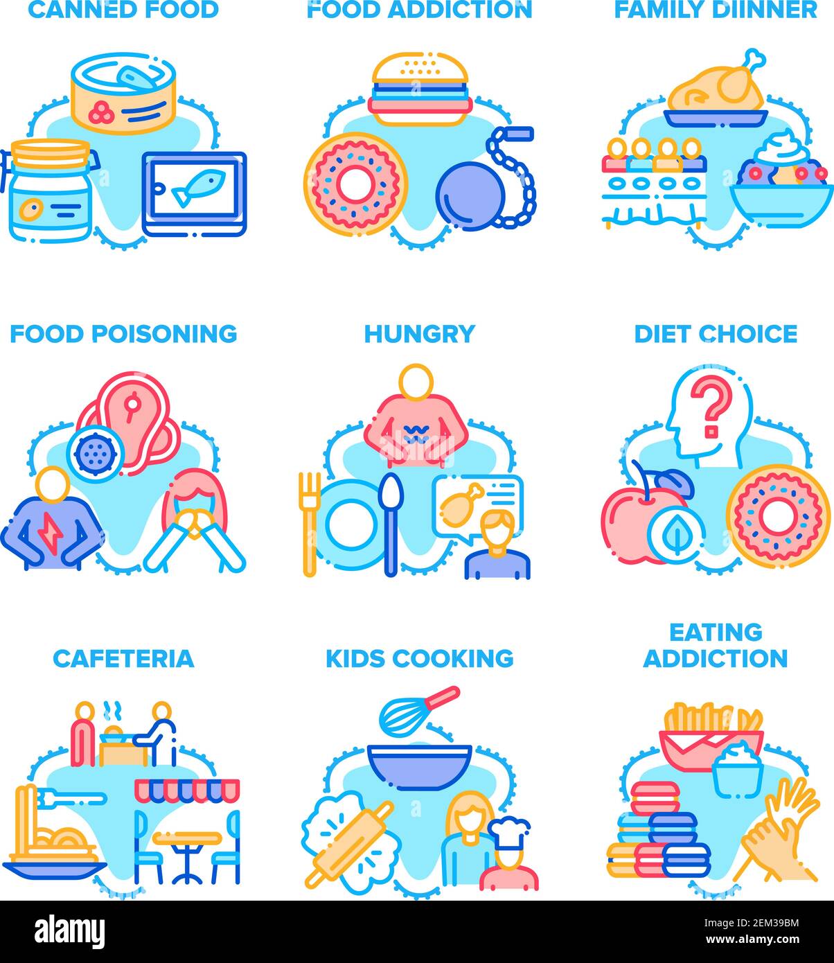 Food Addiction Set Icons Vector Illustrations Stock Vector Image & Art ...