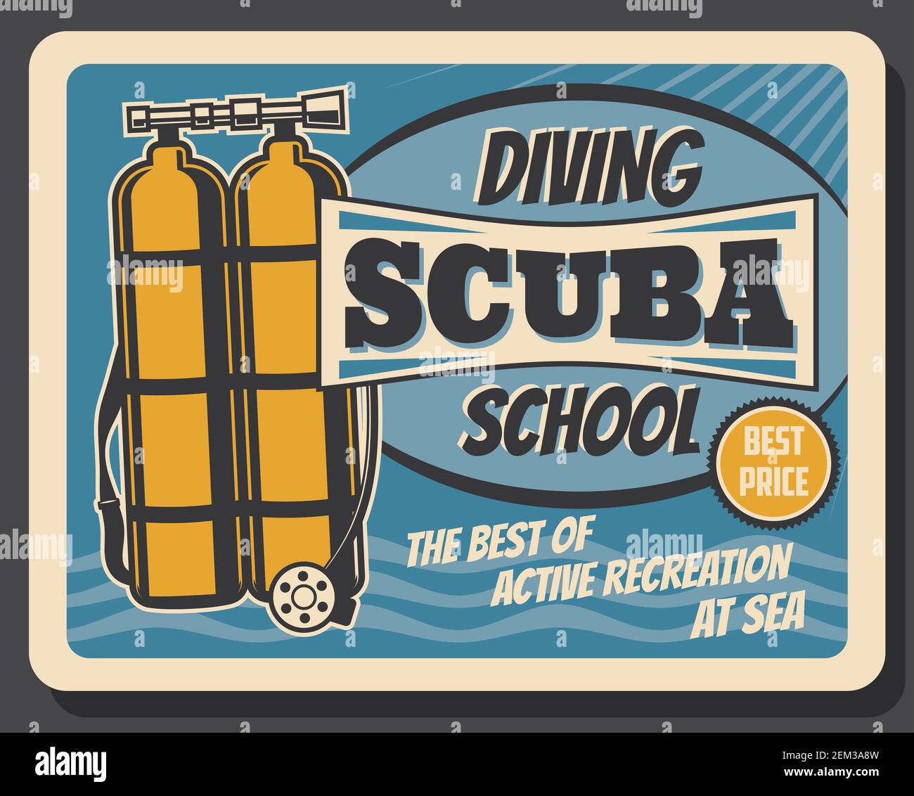 Scuba diving school, summer sea active recreation sport club vintage ...