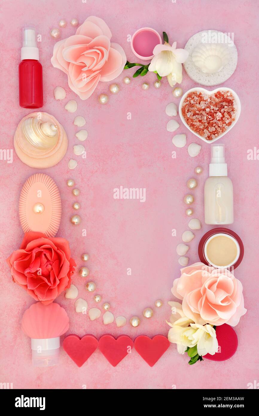 Natural beauty treatment products for skin care forming an abstract ...