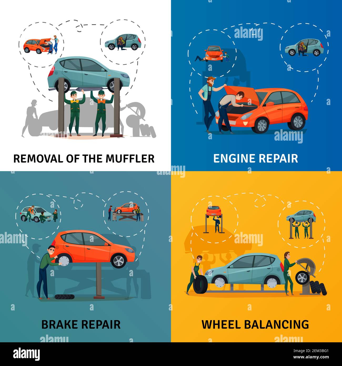 Car service concept icons set with brake repair symbols flat isolated ...