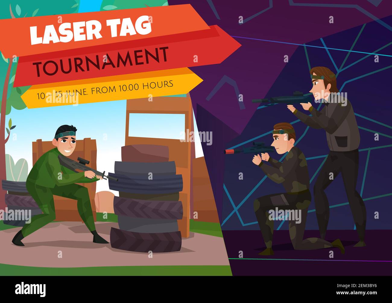 Modern gaming sports poster with laser tag symbols flat vector ...