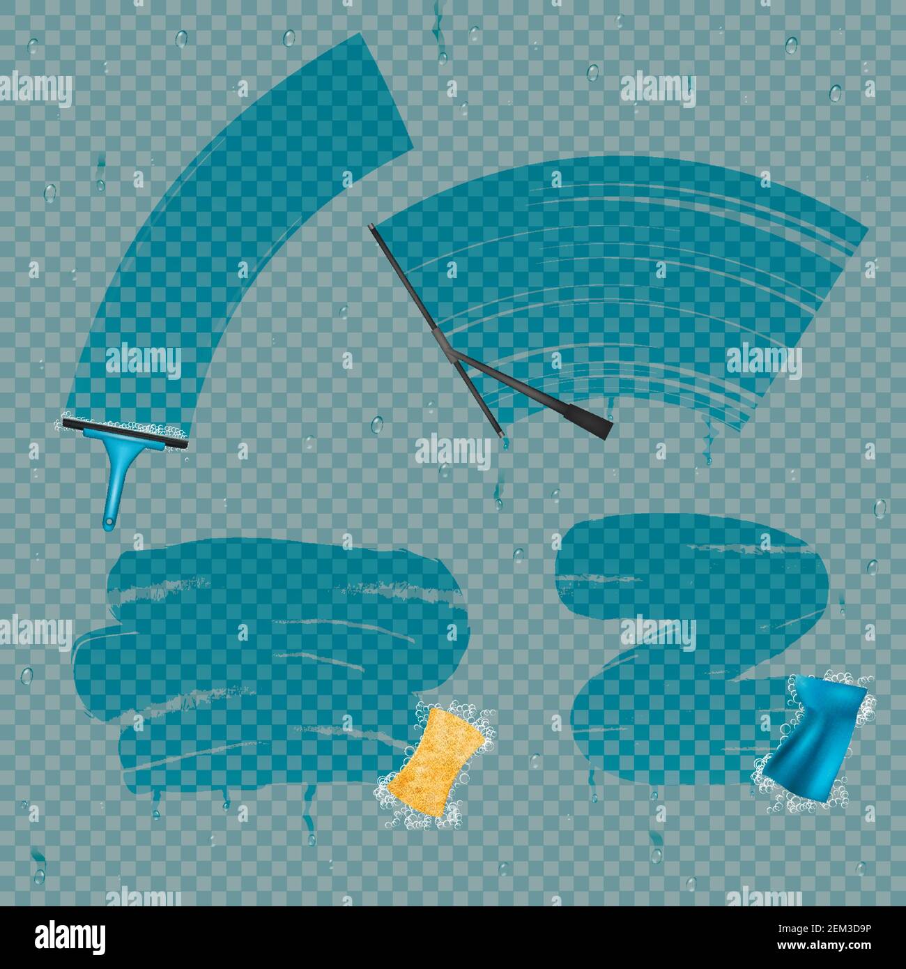 Wipe glass stains realistic collection of window cleaning equipment and ...