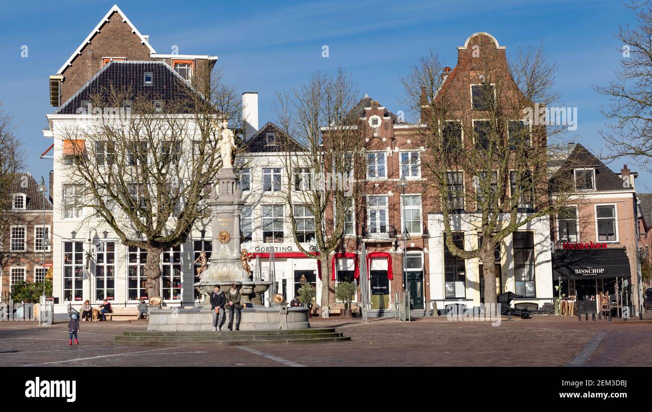 Deventer, Netherlands - January 31, 2021: Scenic view of central market ...