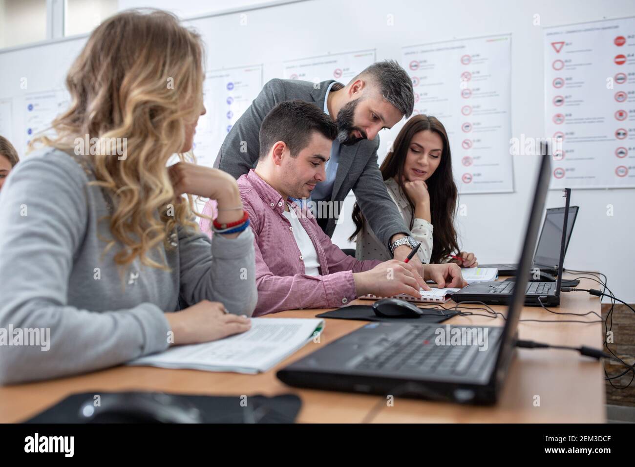 Training of future drivers in the driving school classroom, driving theory Stock Photo - Alamy