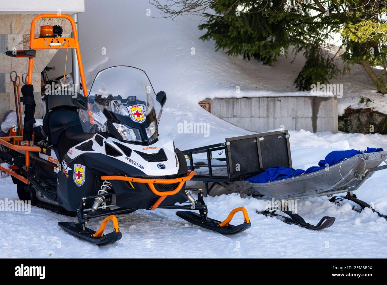 Mountain Rescue Service and Bulgarian Red Cross sledge car and ...
