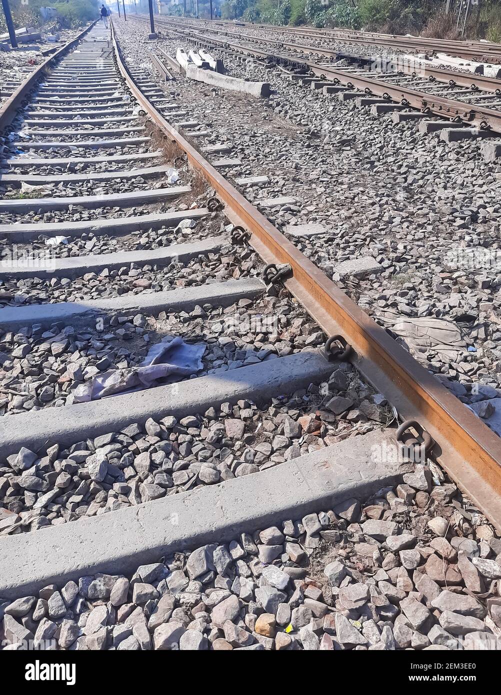 View of Railway Tracks from the middle during day time in Delhi India ...