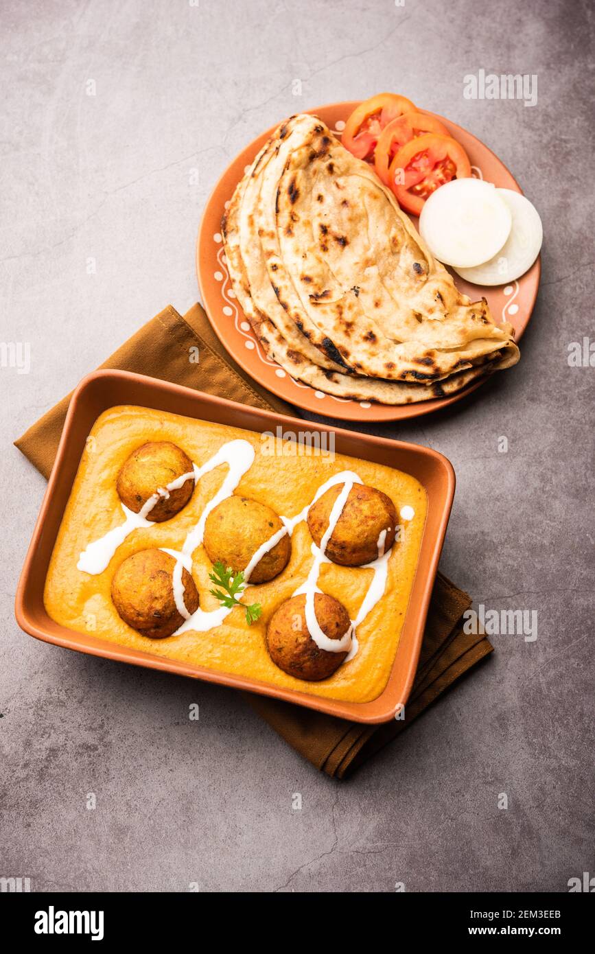Malai Kofta Curry is an indian cuisine dish with potato cottage cheese ...