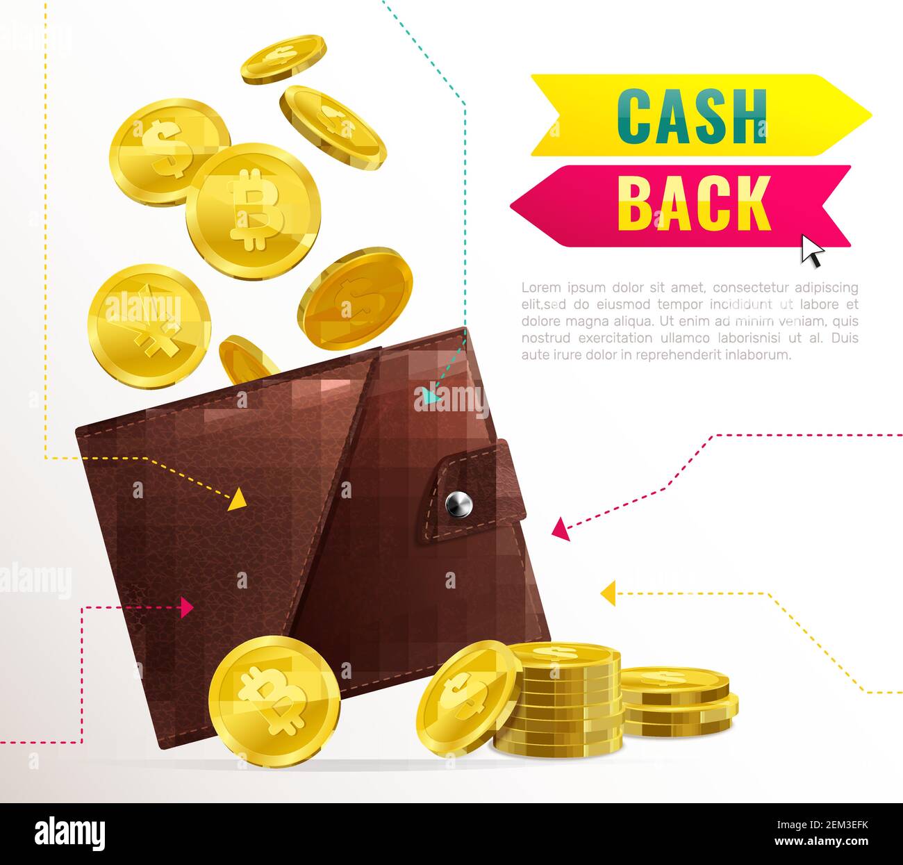 Colored realistic wallet poster with cash back headline and brown ...