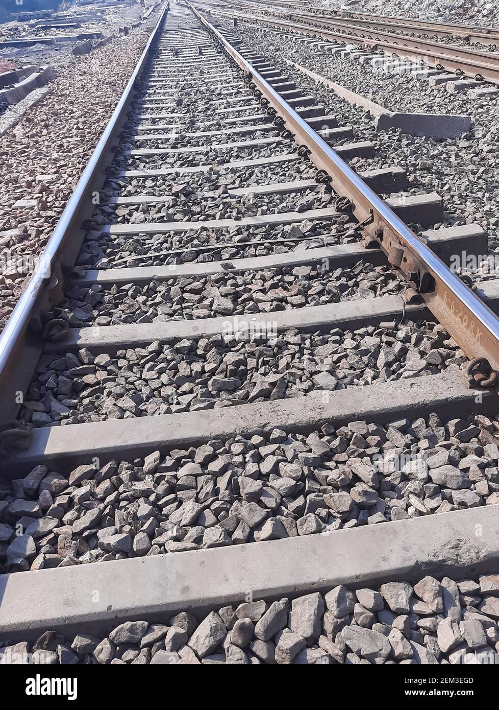 View of Railway Tracks from the middle during day time in Delhi India ...