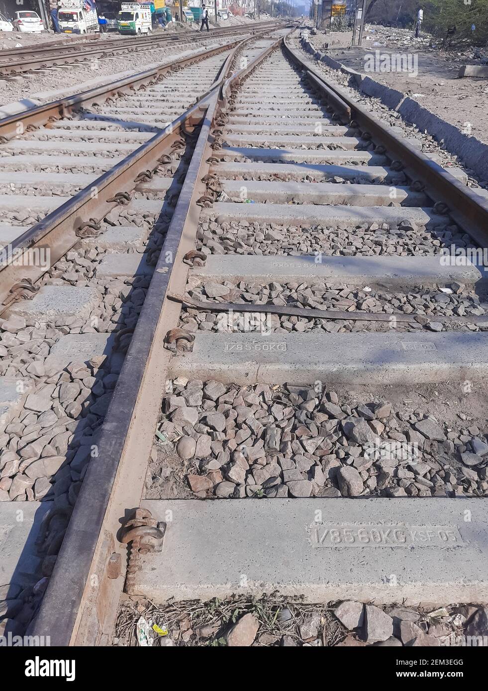 View of Railway Tracks from the middle during day time in Delhi India ...