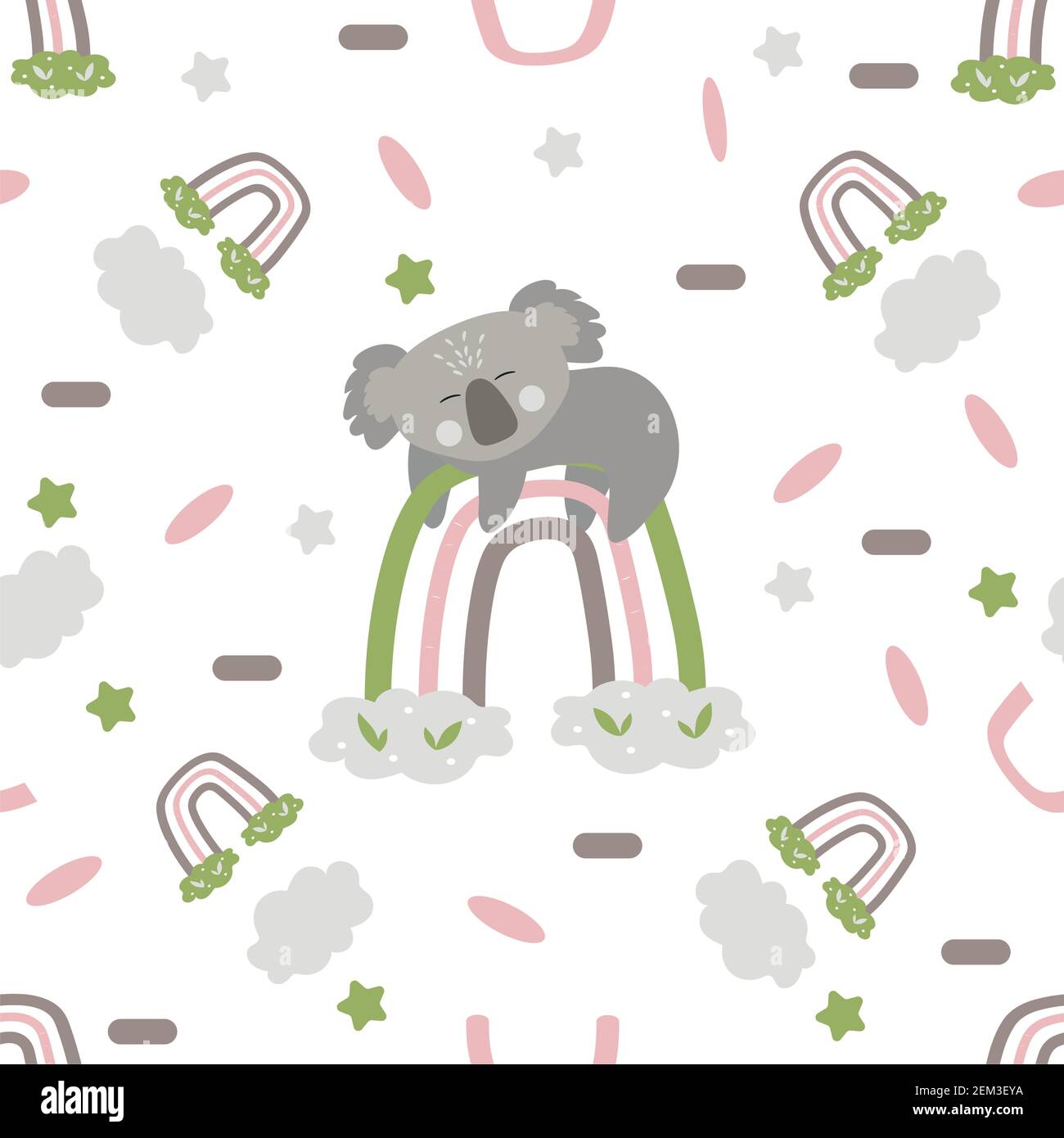 Seamless pattern jungle animals, koala rainbow. white background Stock ...