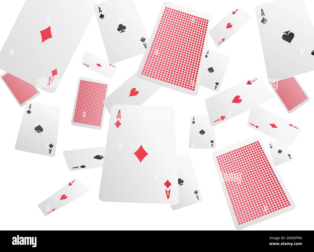 Playing cards falling in various positions chaotic composition of ...