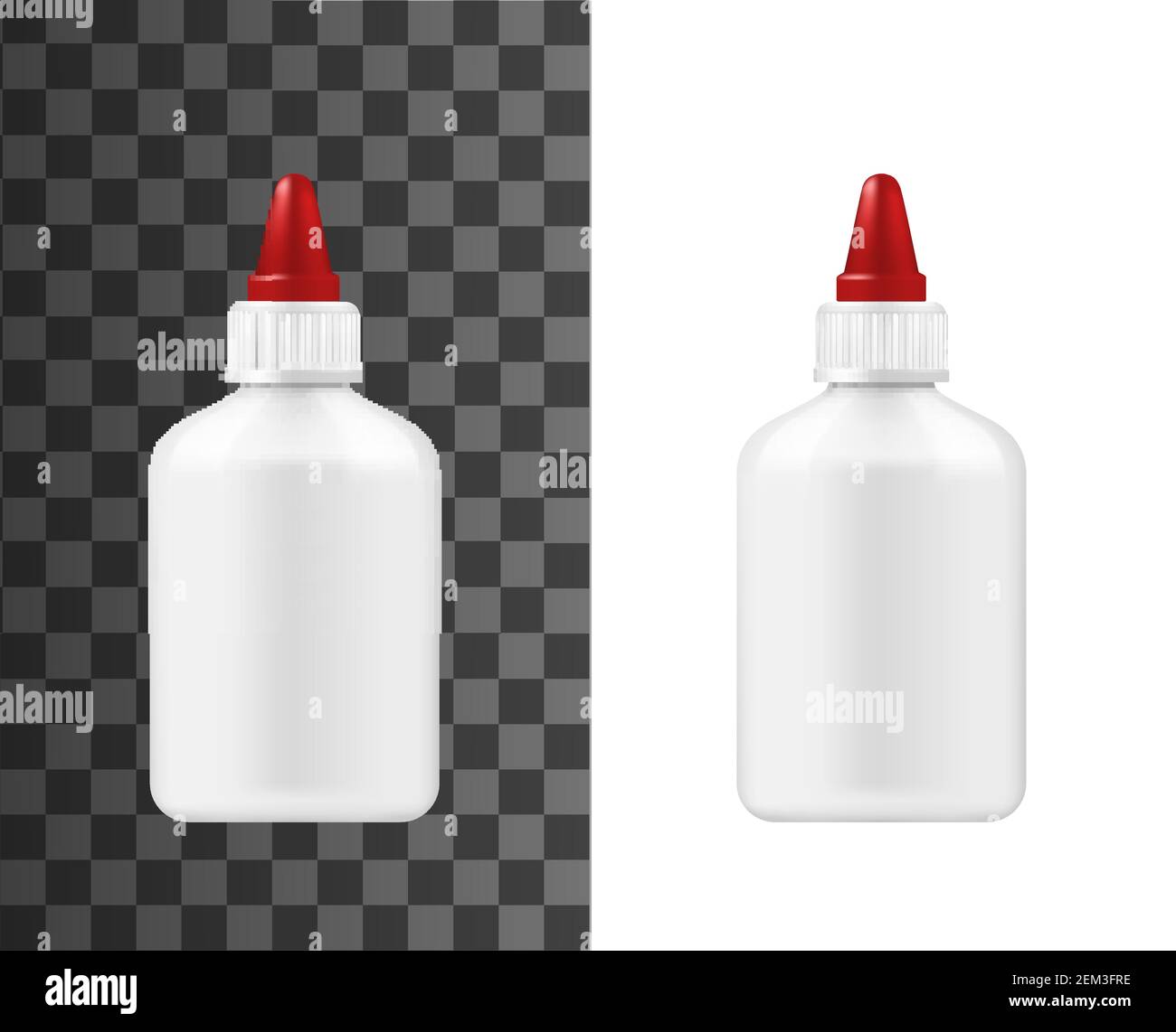 Glue bottle, plastic container with red cap, 3d mockup template. Vector ...