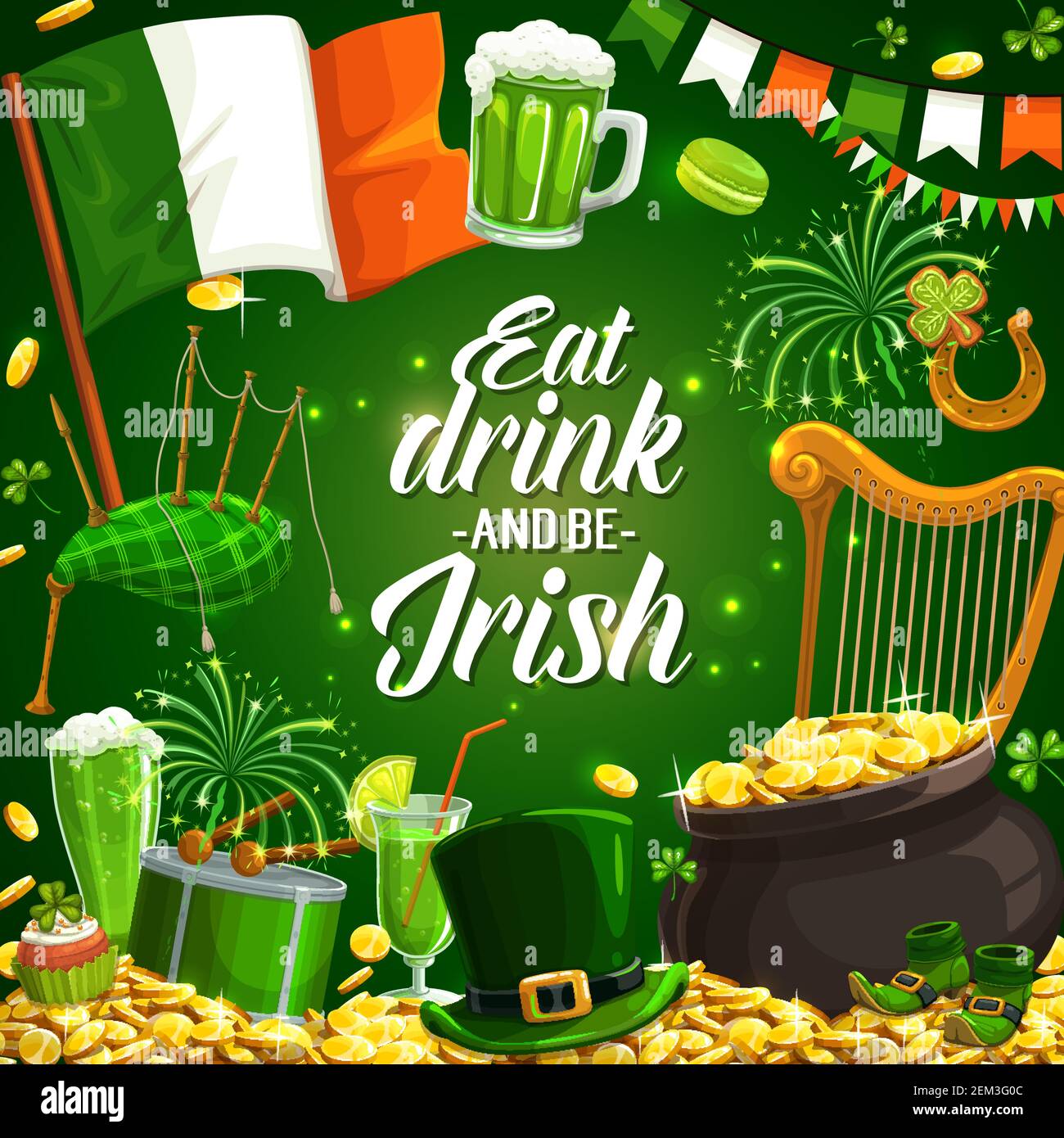 Eat, drink and be Irish motto on St. Patricks day spring holiday of ...