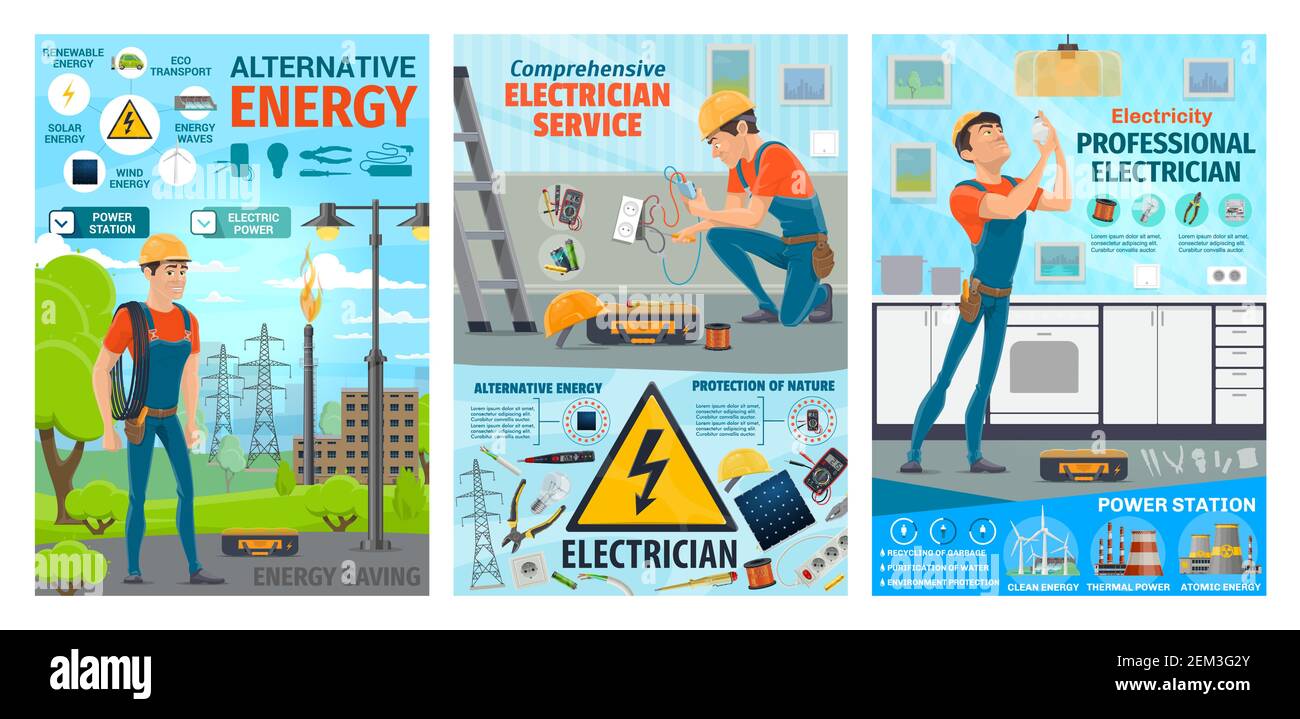 Electrician, electric worker service on power station and house ...