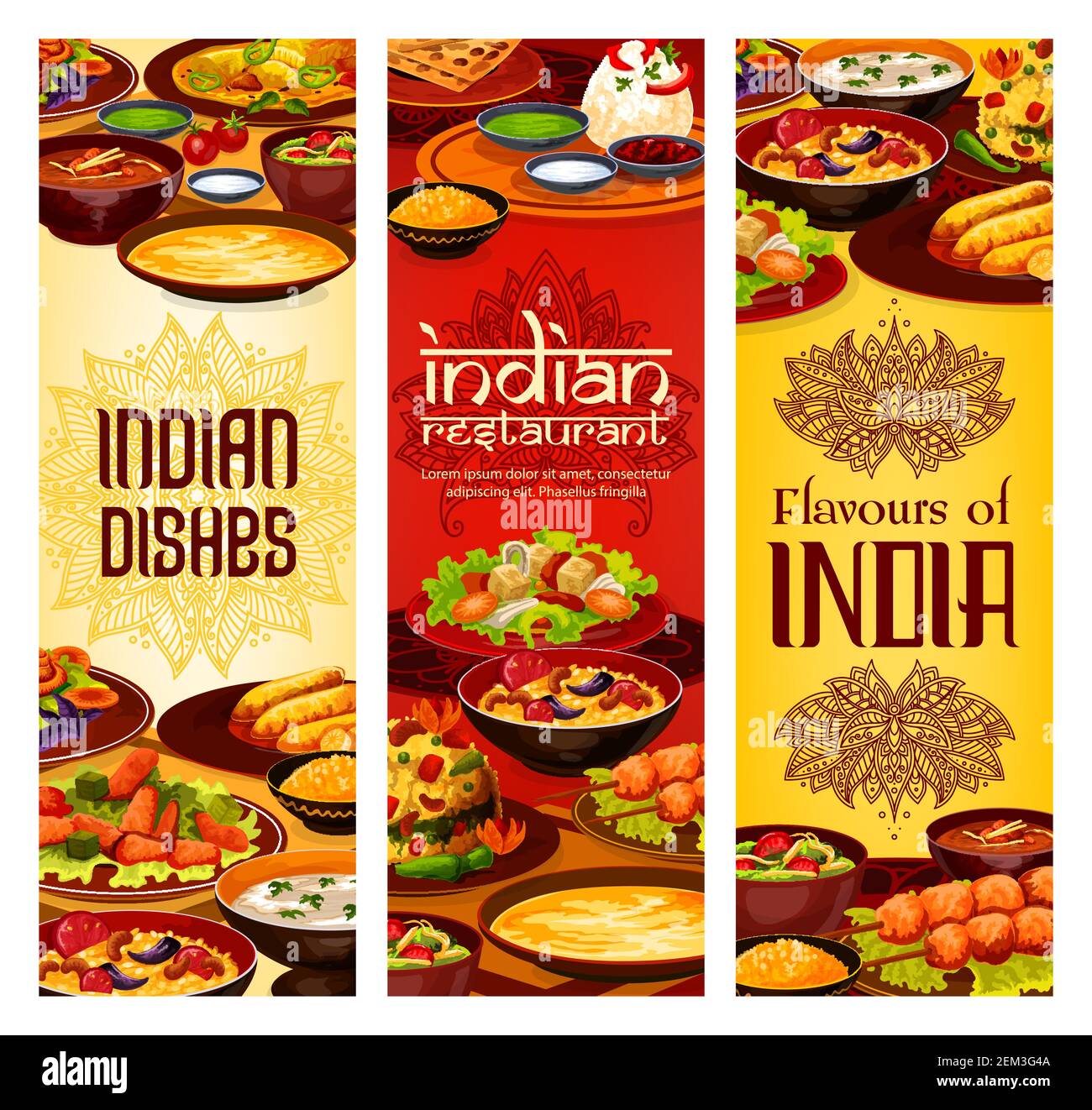 Indian restaurant menu covers, traditional India cuisine food dishes ...