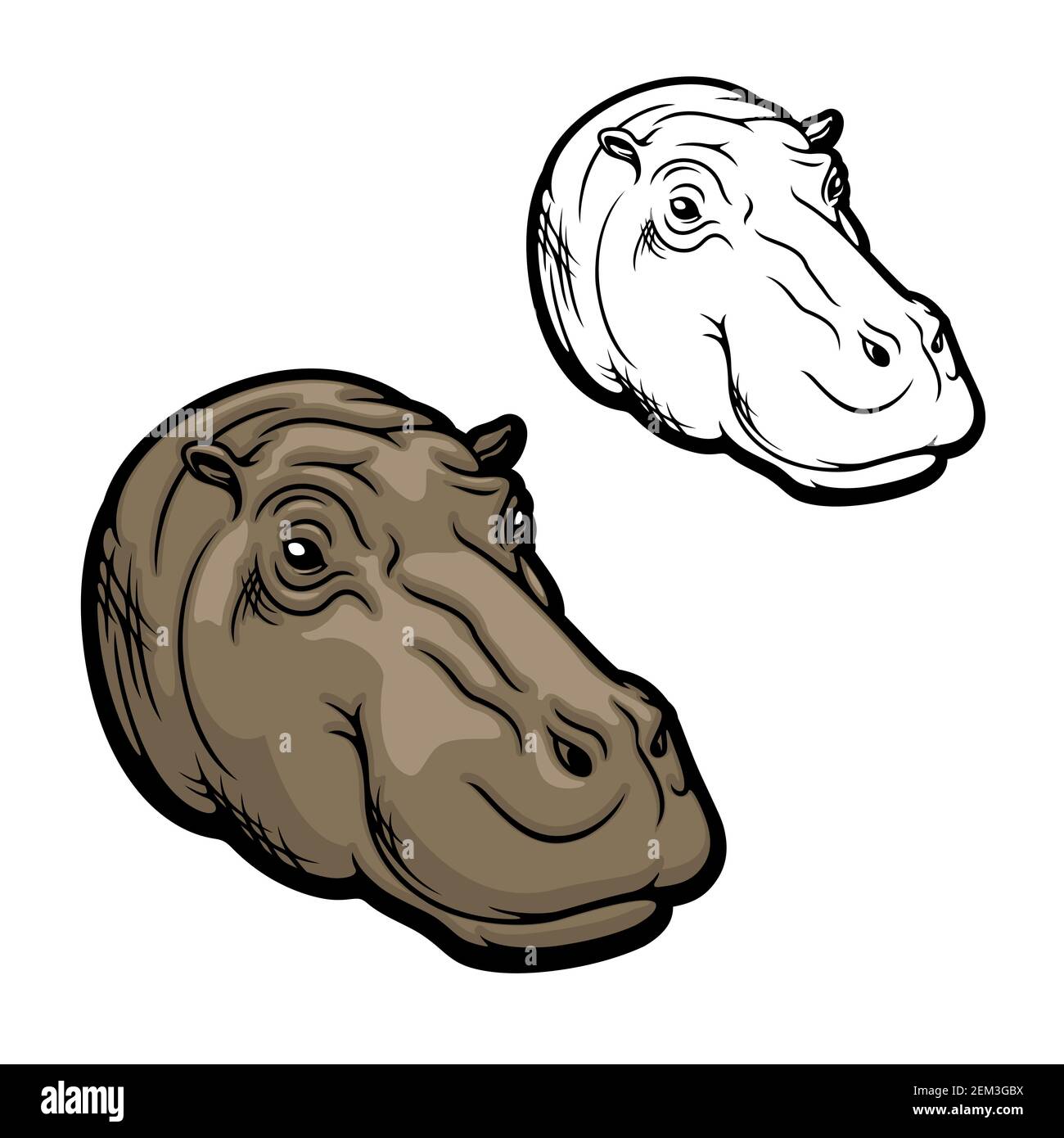 Hippopotamus head, hippo muzzle side, wild African animal icon. Vector ...