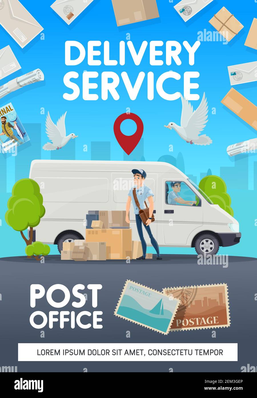 Mail delivery, post office logistics and courier service. Vector post ...