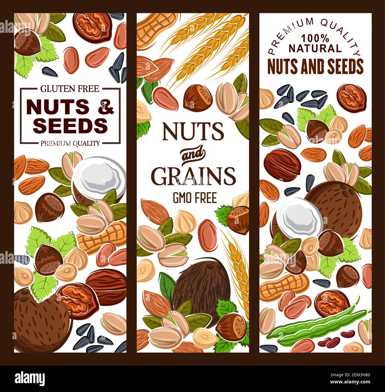 Nuts, seeds and cereal grains natural food. Vector healthy pistachios ...