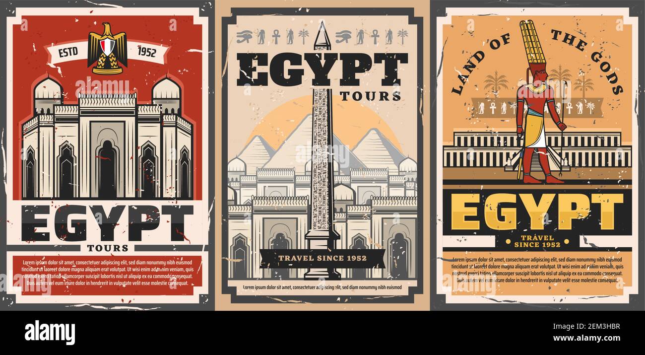 Ancient Egypt travel trips and landmarks sightseeing tours retro ...