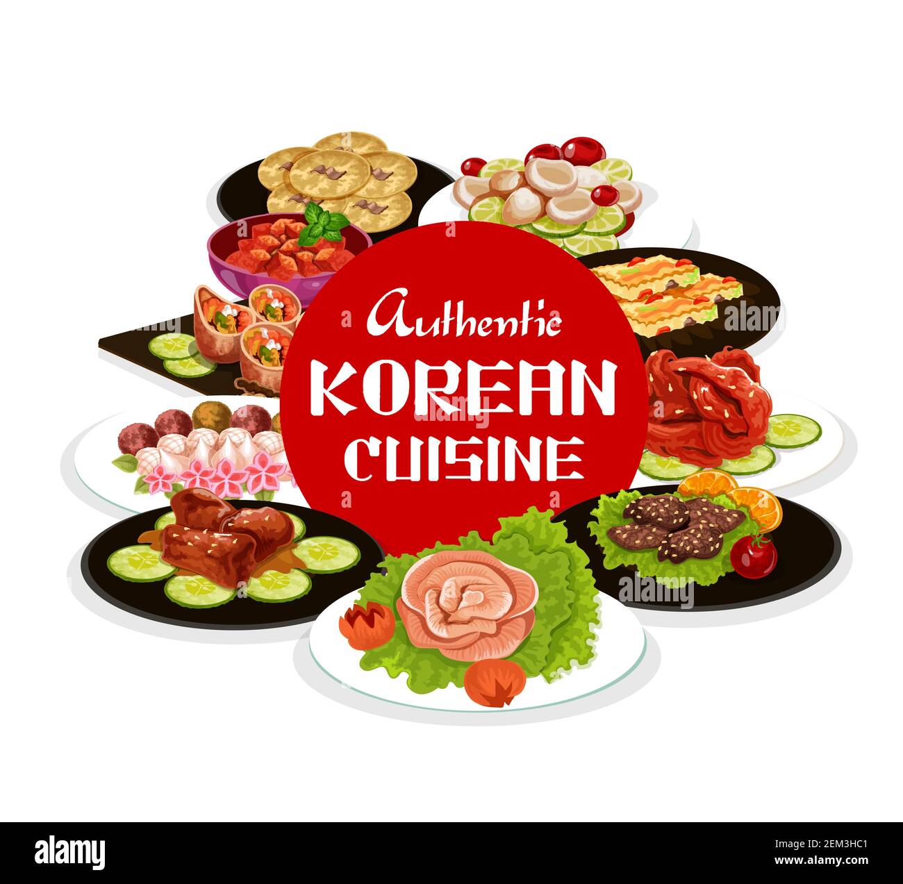 Korean cuisine food, traditional restaurant menu of Korea. Vector ...
